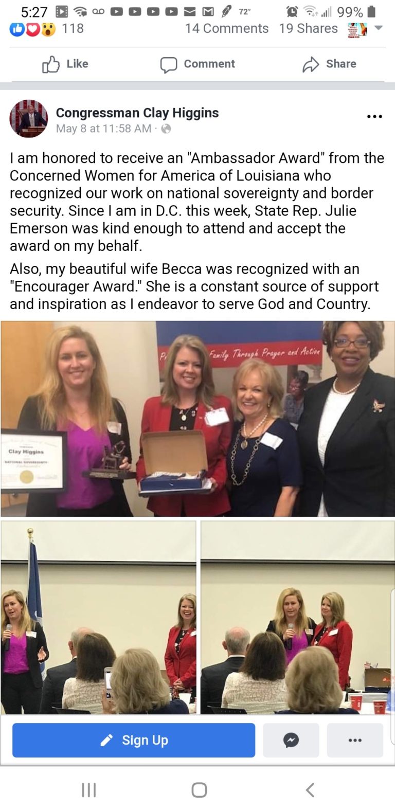 Congressman Higgins Expresses Thanks – Concerned Women for America
